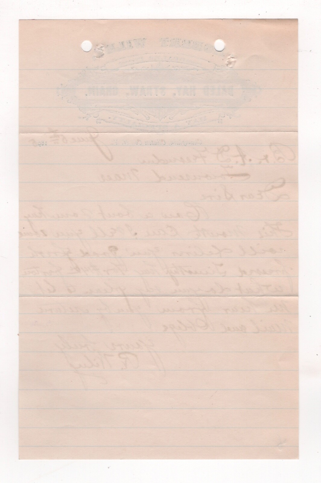 1895 ROBERT WILEY LETTERHEAD BALED HAY STRAW GRAINCHAMPLAIN CLINTON ...