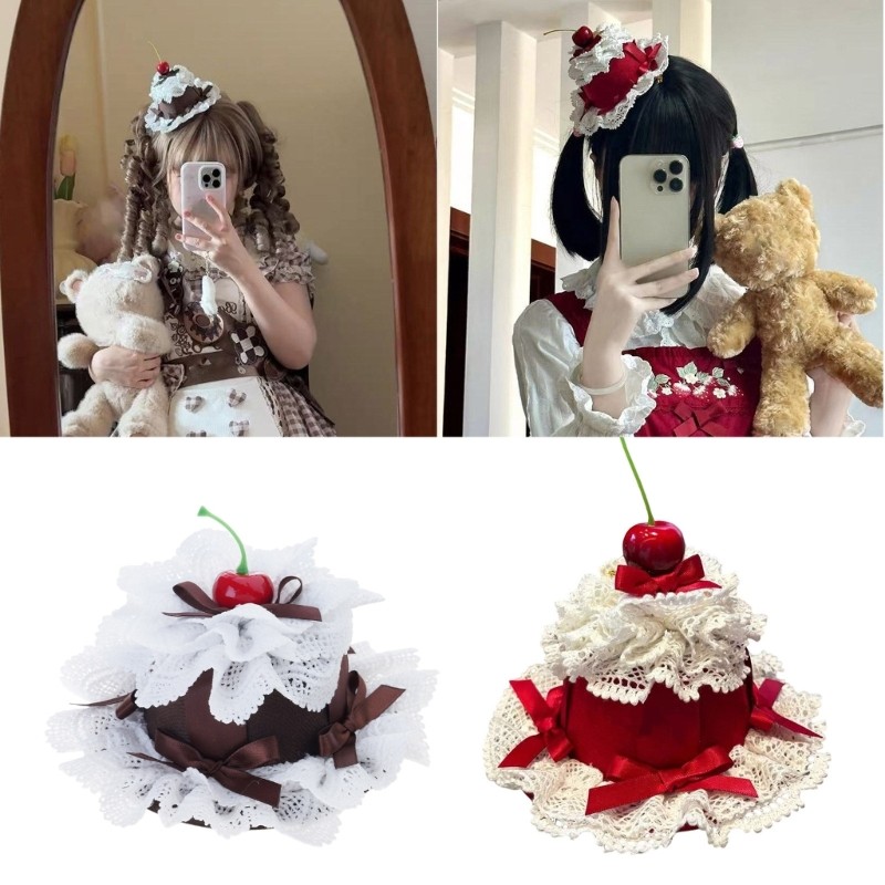 Girls Hairpin Flower Lace Design Cake Shape Hair Clip Hat Barrette For ...