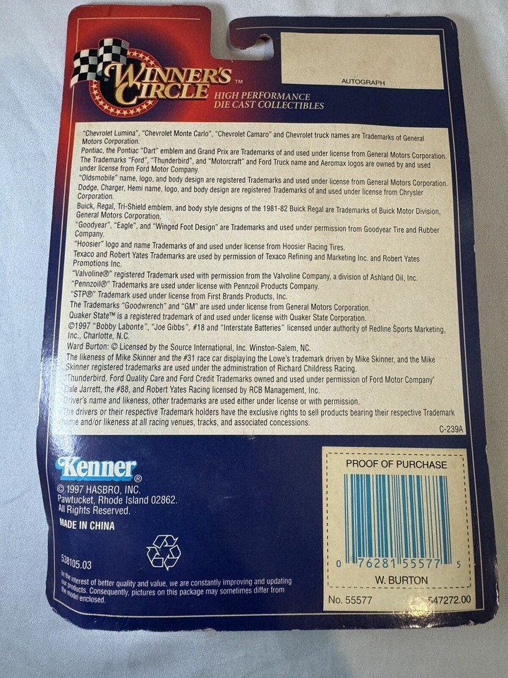 Winners Circle 1/64 Nascar diecast #22 MBNA America Ward Burton Pontiac ...