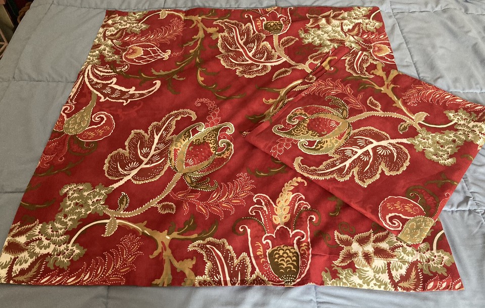 Pair Pottery Barn Euro Size Pillow Shams Red Botanical Print 100% ...