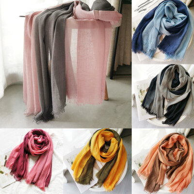 Linen Cotton Scarf Womens Gradient Color Warm Soft Scarves Shawls Wraps ...