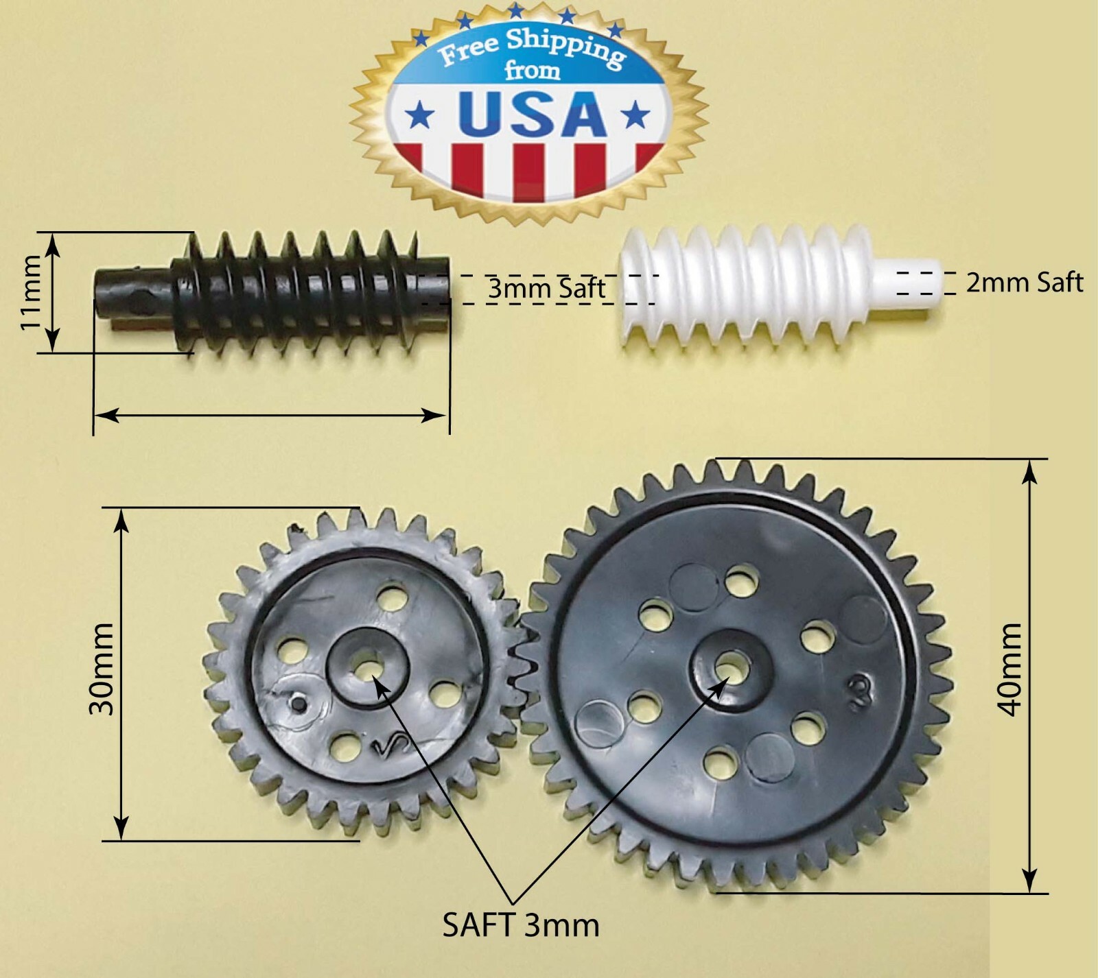 Set of Plastic Gears - 2x Worm gears and 2 x Round gears Modul 1- New ...