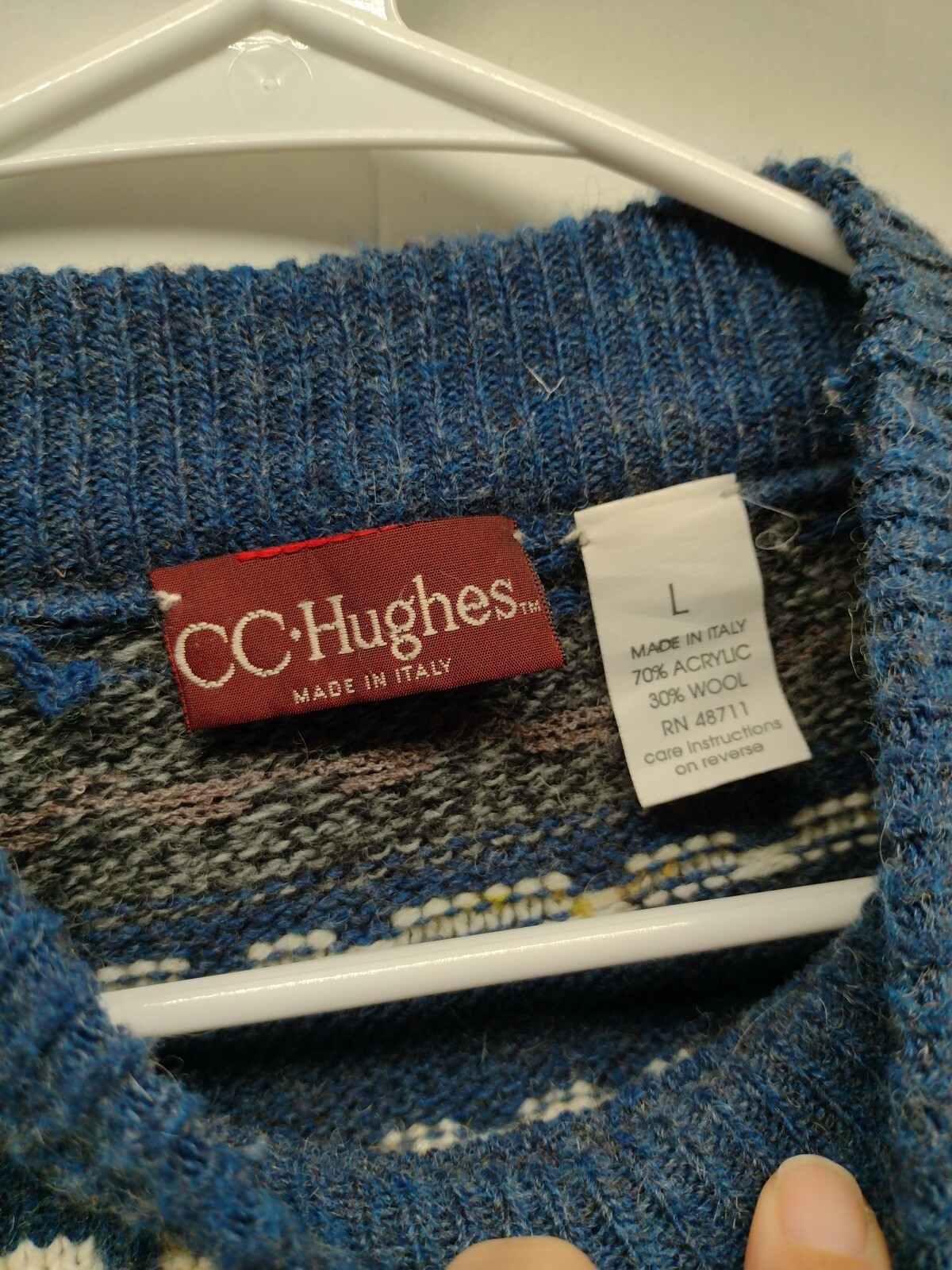 Large CC HUGHES Moc Neck Sweater Wool Acrylic Nordic … - Gem