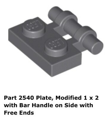 Lego 2x 2540 Dark Bluish Gray Plate, Modified 1 x 2 with Bar Handle ...