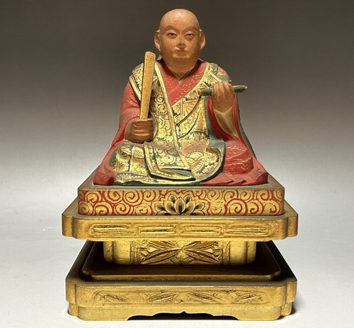 Buddhist #712 Japanese Antique Wooden Nichiren Shonin Buddha Monk ...