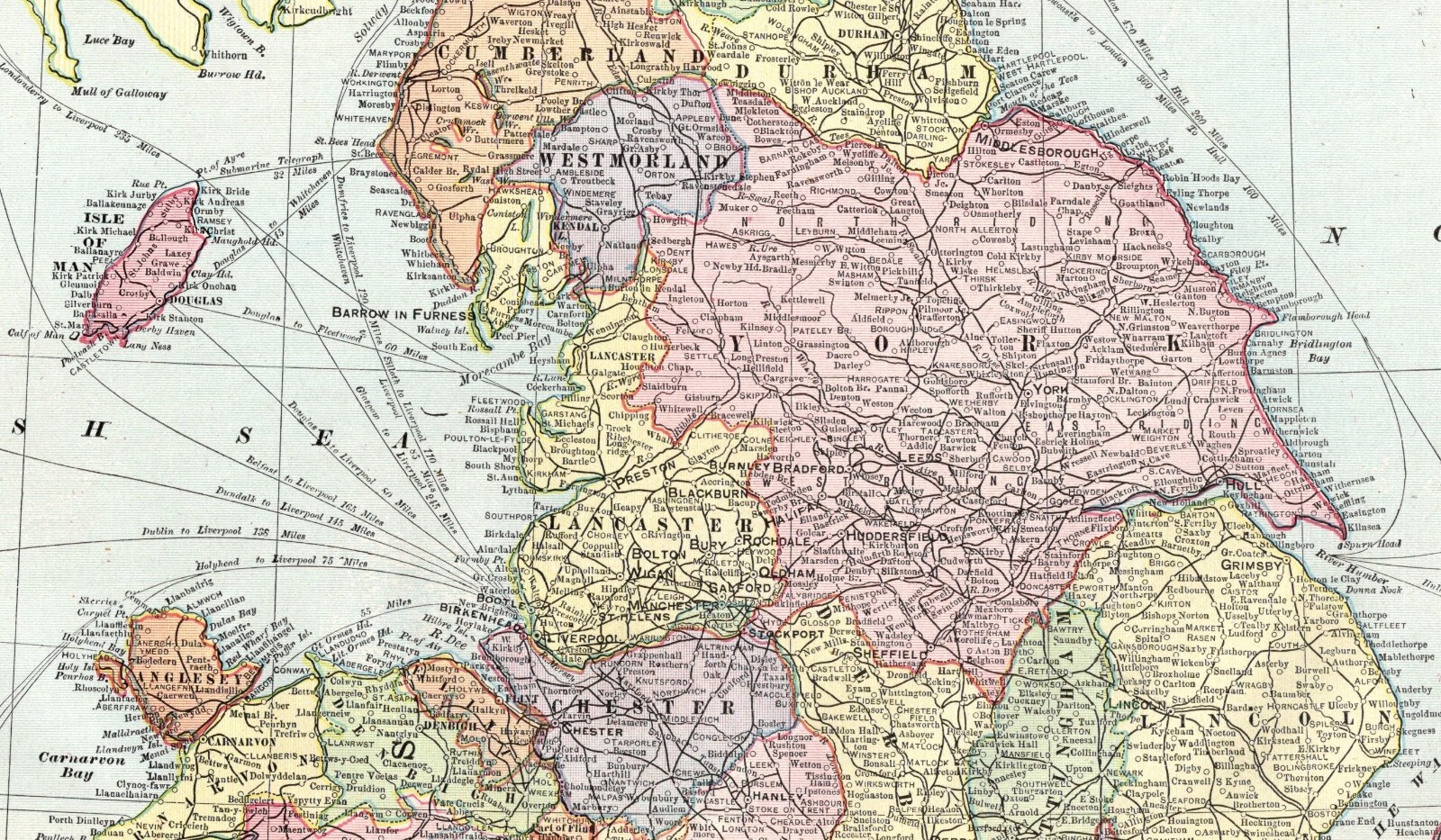 1900 Antique ENGLAND & WALES Map George Cram Atlas Map of England 1056 ...