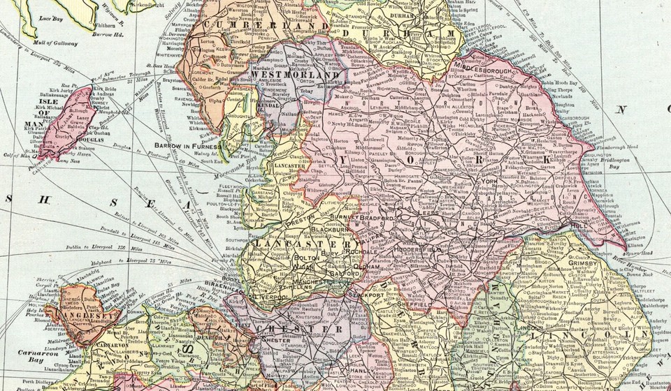 1900 Antique ENGLAND & WALES Map George Cram Atlas Map of England 1056 ...