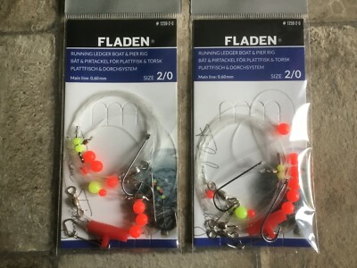 2 x RUNNING LEDGER 2 HOOK BOAT PIER RIG 2/0 WITH FITTED LINE SLIDER SEA ...