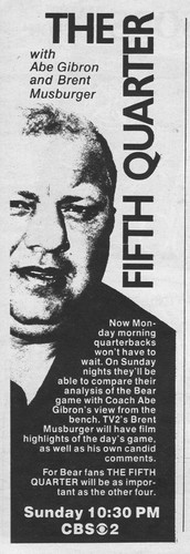 1972 TV AD~COACH ABE GIBRON THE FIFTH QUARTER CHICAGO BEARS FOOTBALL | eBay