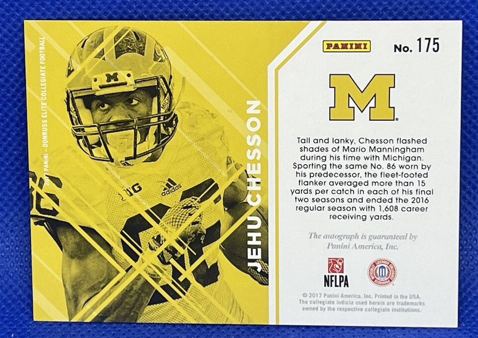 2017 Panini Elite Jehu Chesson AUTO RC Michigan Wolverines CHIEFS ...