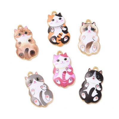 50 pcs Alloy Light Gold Cat Enamel Pendants Charms Jewelry Making ...