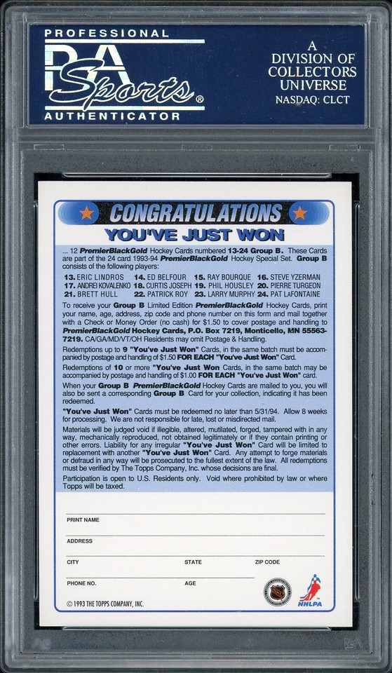 1993 Topps Premier Black Gold Redemption Card PSA 9 | eBay