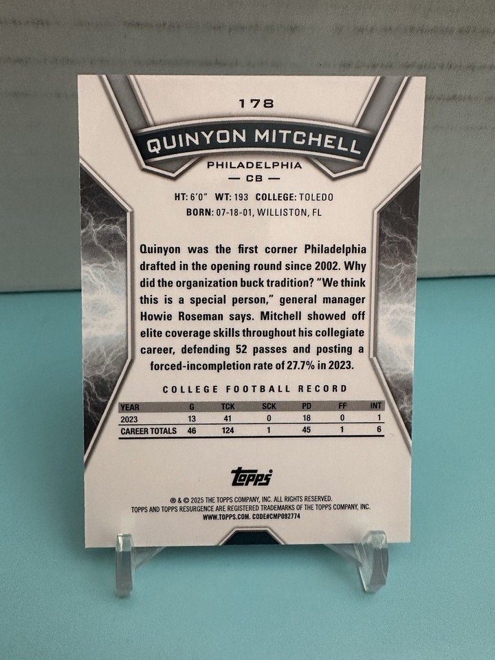 Quinyon Mitchell Rookie 2025 Topps Resurgence Blue & Orange Spark-#178 ...