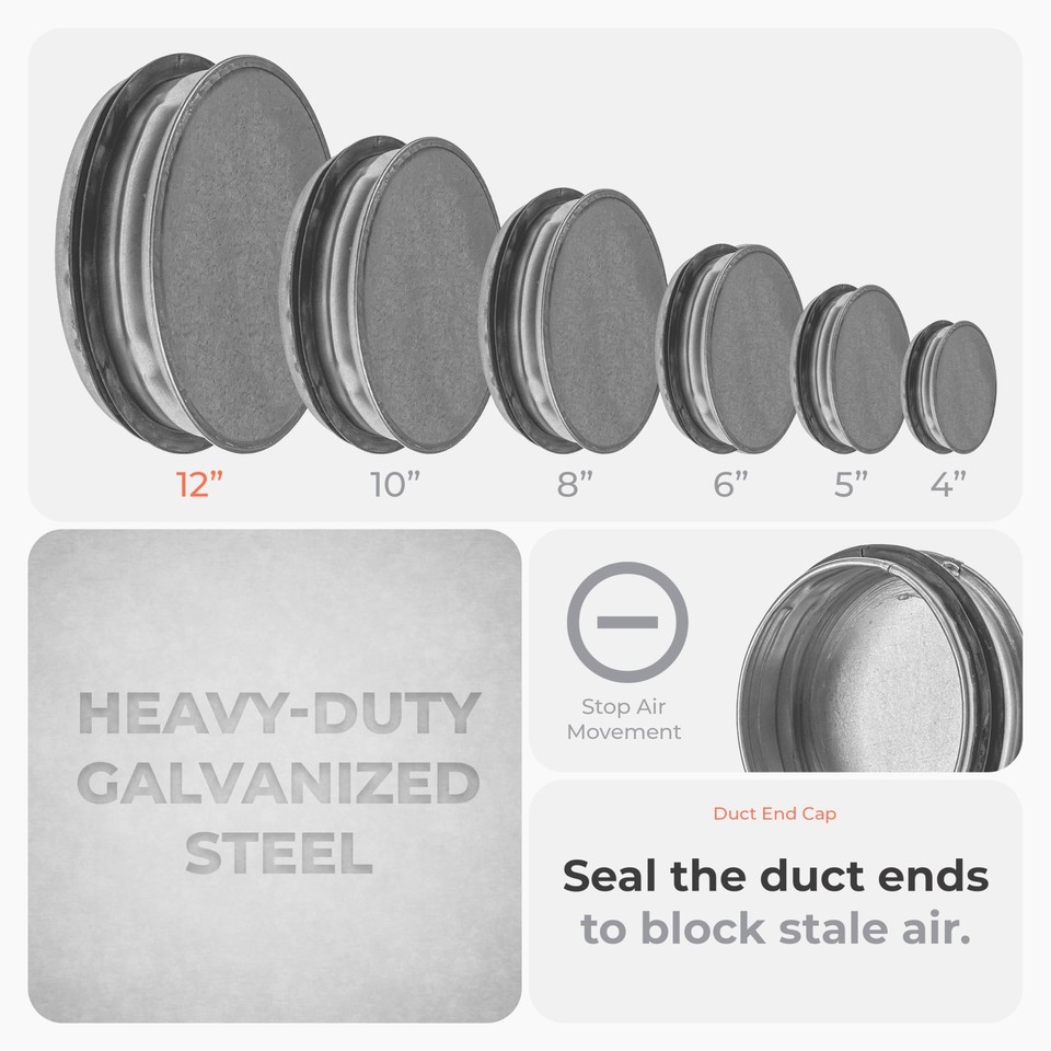 12 Inch Galvanized Metal Duct End Cap, HVAC, Round, Pipe, Sealing ...