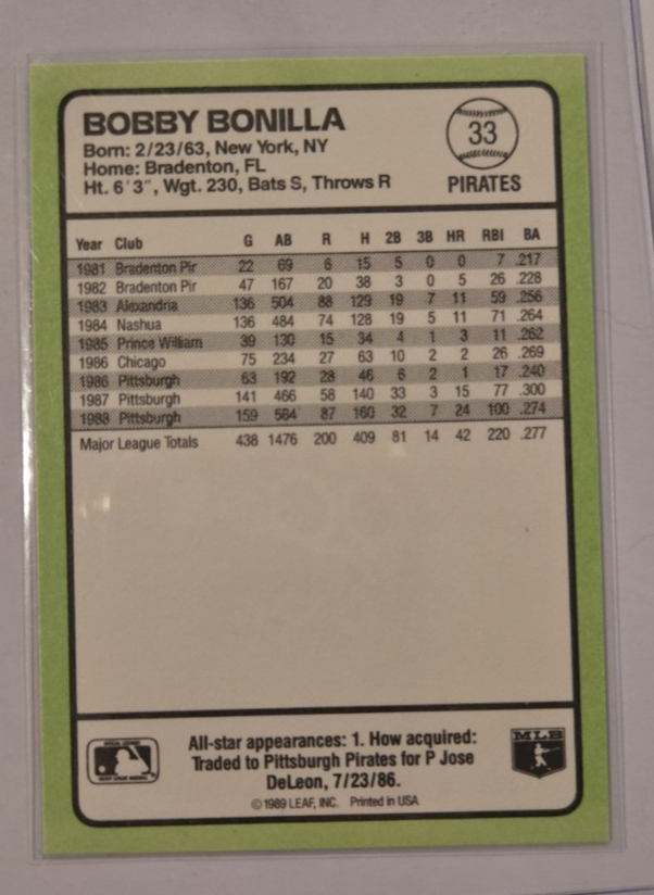 1989 Donruss Baseball's Best - Bobby Bonilla #33 | eBay