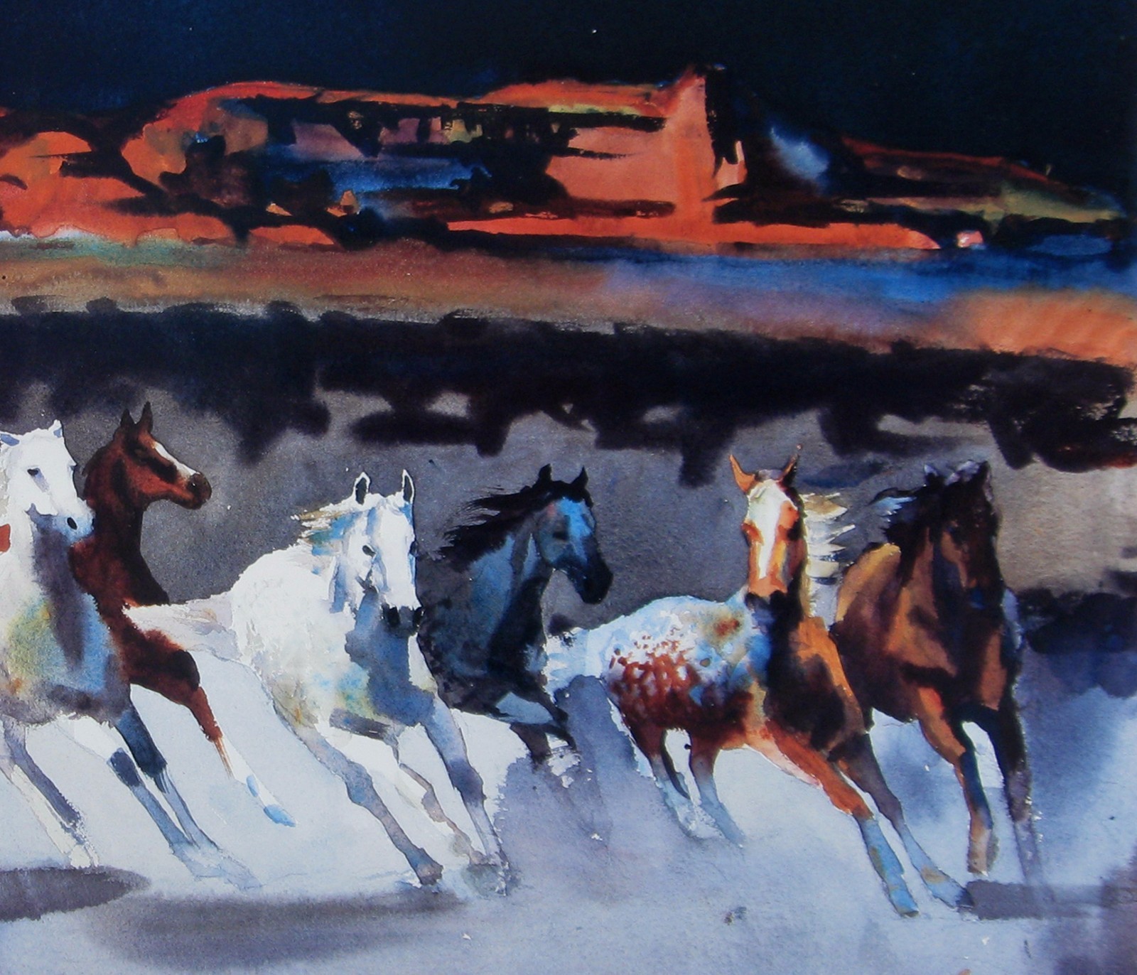 Rusty Walker, "Midnight Mustangs", poster, 19.5"h x 26.7, signed or ...