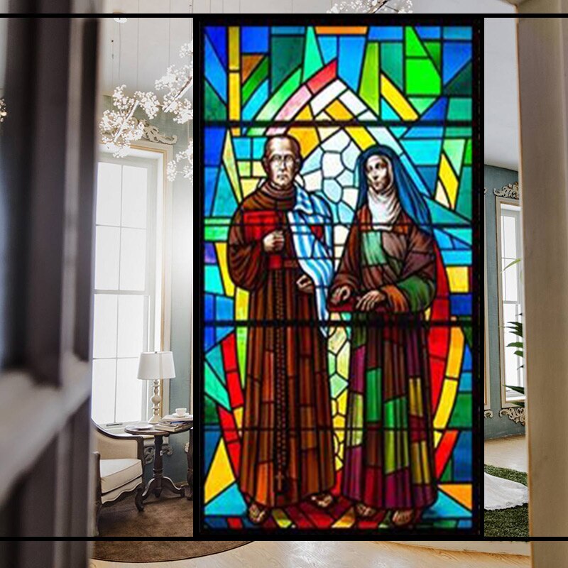 Retro Church Window Film Privacy Self-adhesive Glass Sticker Chapel ...