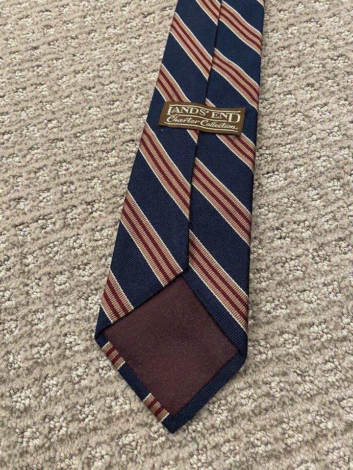Land’s End Charter Collection Mens Silk Necktie 3.25”x57.75” Navy Brown ...