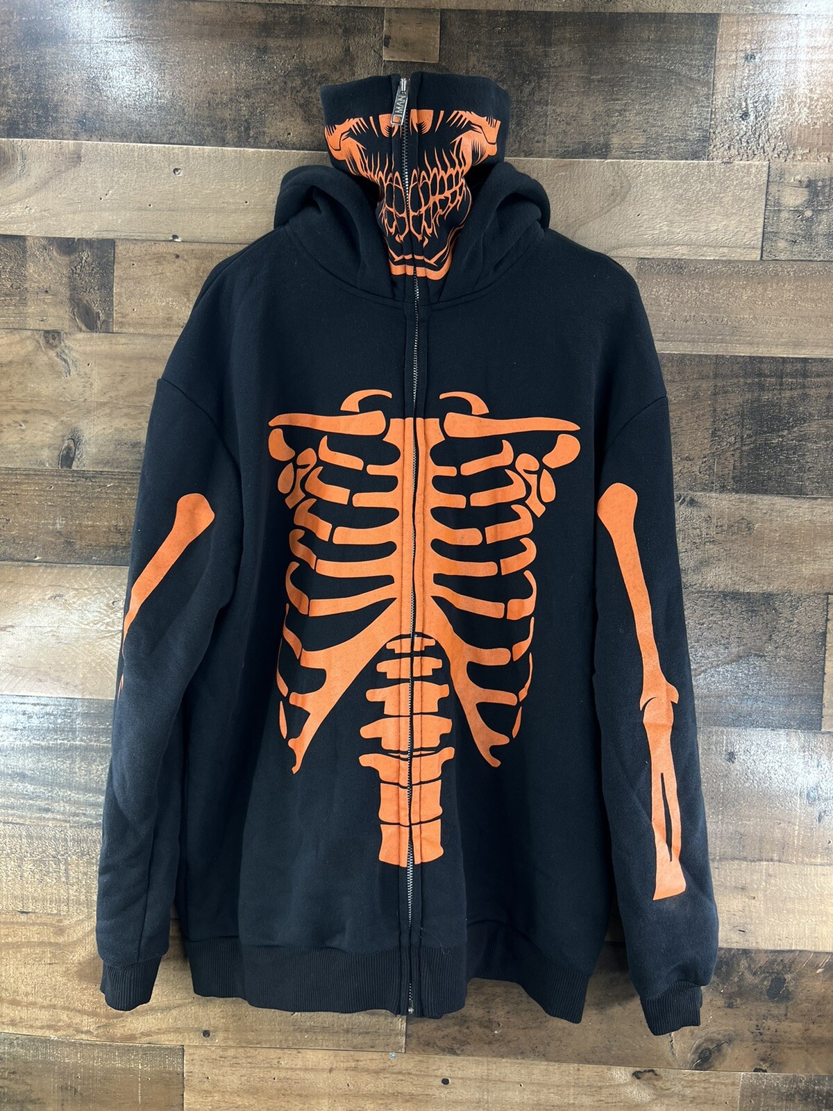 RARE BoohooMAN Black Skeleton Zip Hooded Jacket Hoodie Size Medium | eBay