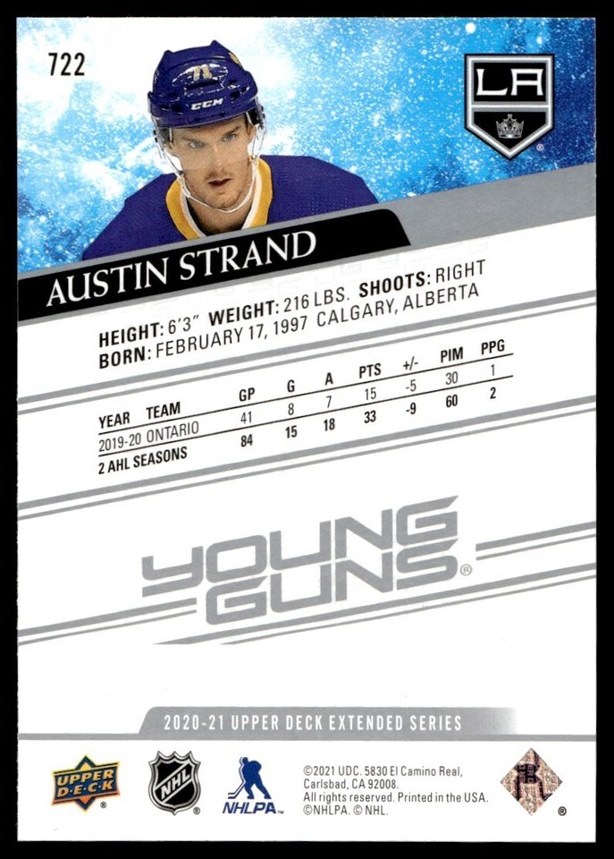 2020-21 Upper Deck Young Guns Austin Strand Rookie A16 Los Angeles ...