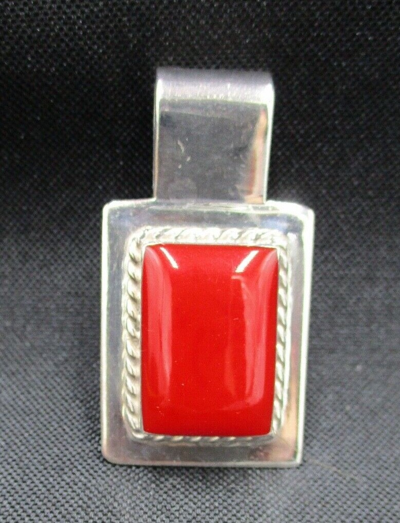 Vintage HAN Mexico Designer 925 Coral Pendant 1.75" … - Gem