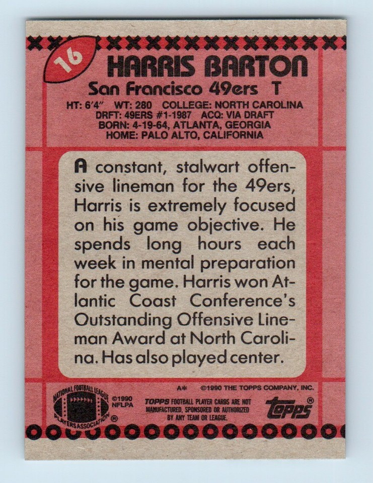 1990 Topps Harris Barton San Francisco 49ers #16 | eBay