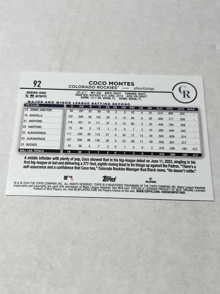 2024 Topps #92 Coco Montes | eBay