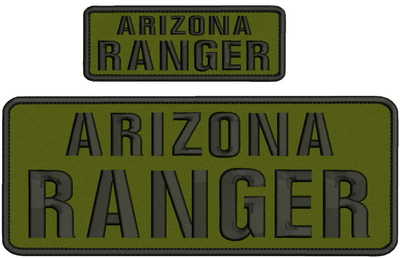 ARIZONA RANGER embroidery Patches 4x10 and 2x5 hook ON BACK black od ...