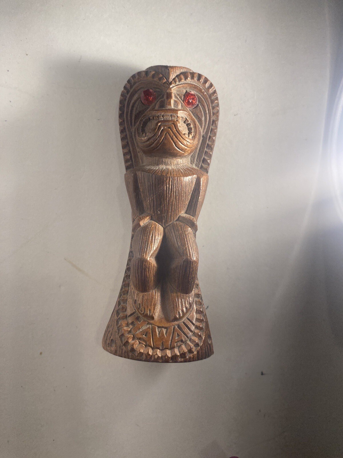 Coco Joes Tiki God Ku Hapa Wood Figurine Hawaii Red Jewel Eyes Vintage ...