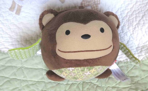 Skip Hop Monkey Chime Ball Plush Baby Toy Lovey Brown Plush w Green EUC ...
