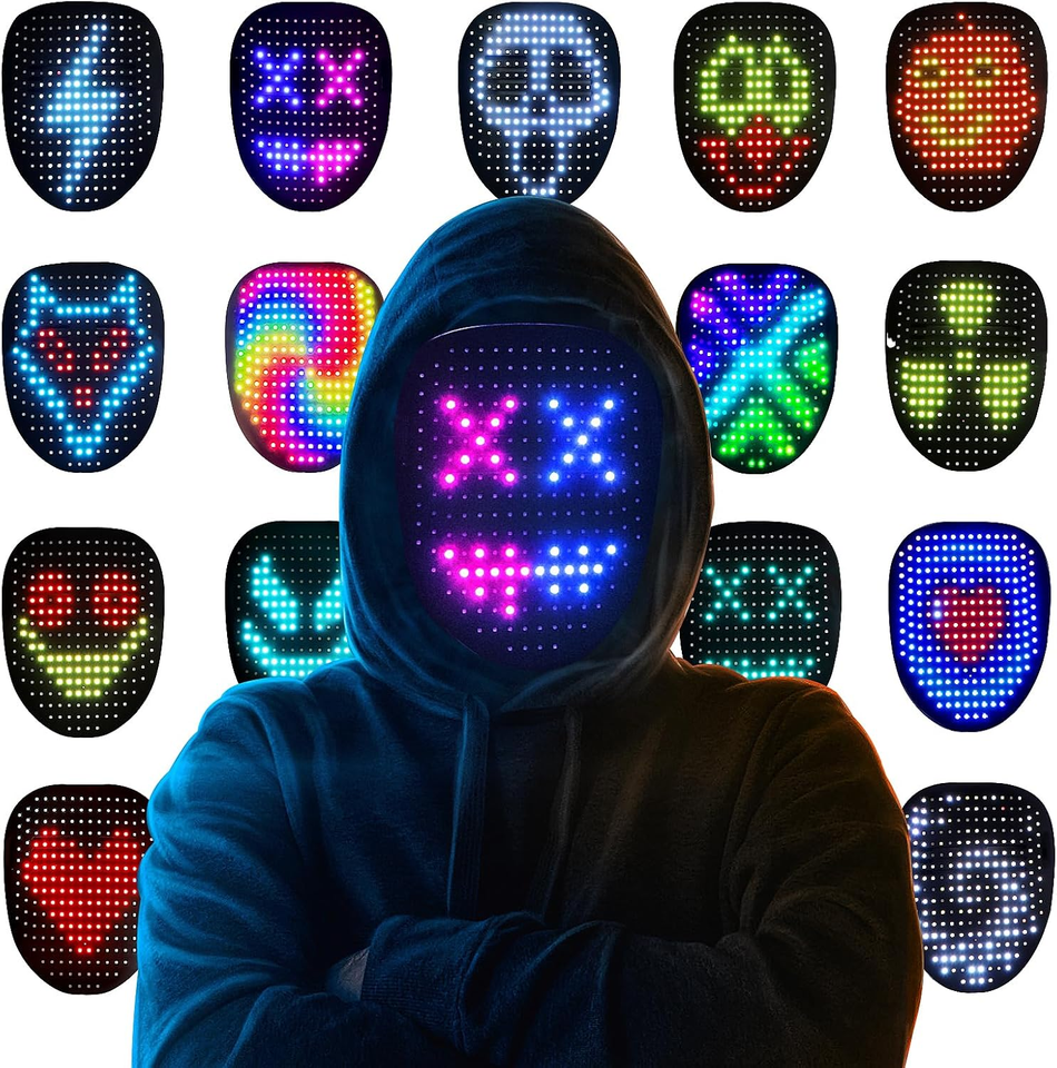 Led Mask Halloween Costume for Kids Adults, Face Transforming Light up ...