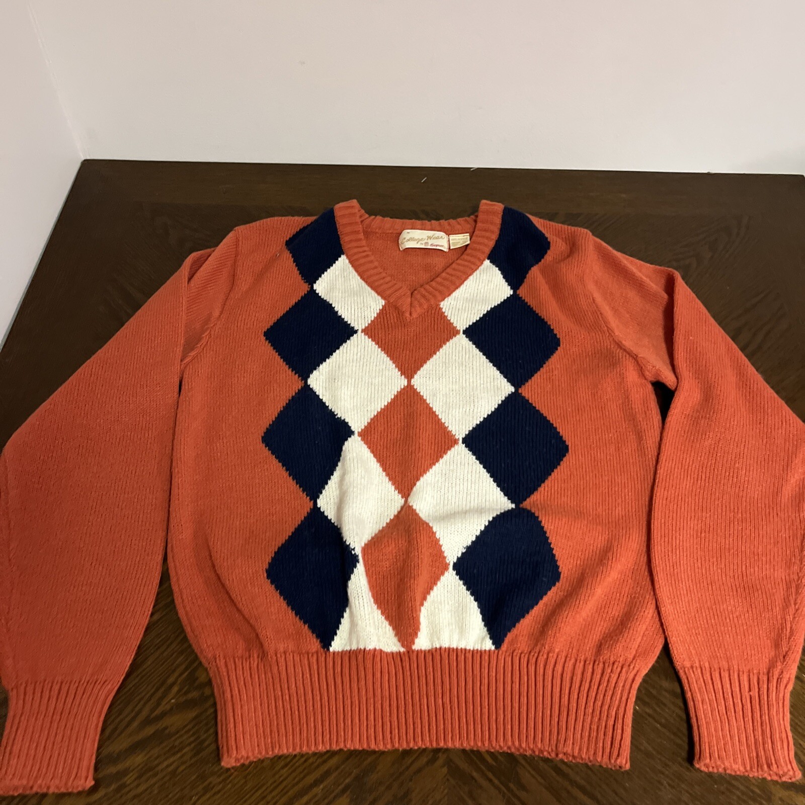 Vintage College Wear Diamond Pattern Sweater! Size Me… - Gem