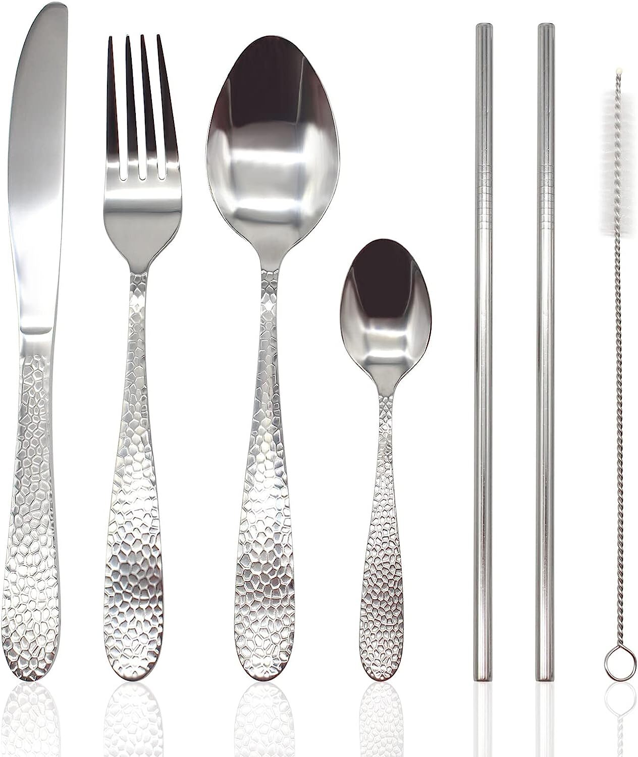 Cutlery Sets Stainless Steel Hammered Effect Handle Silver Glim&Glam | eBay