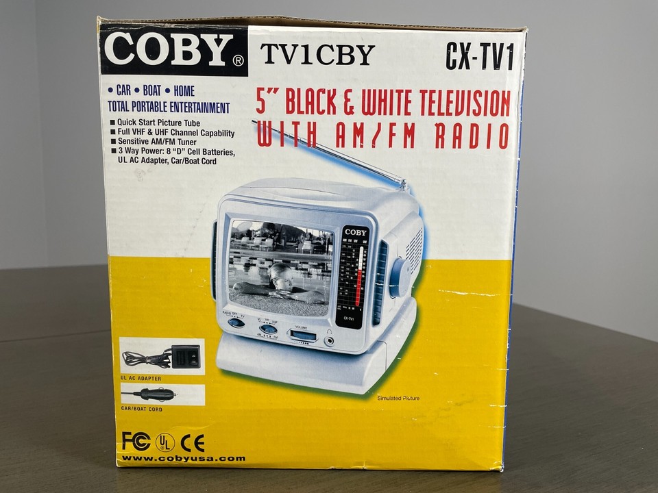 Coby Portable 5" B&W TV with AM/FM Radio - NEVER USED - TV1CBY CX-TV1 ...