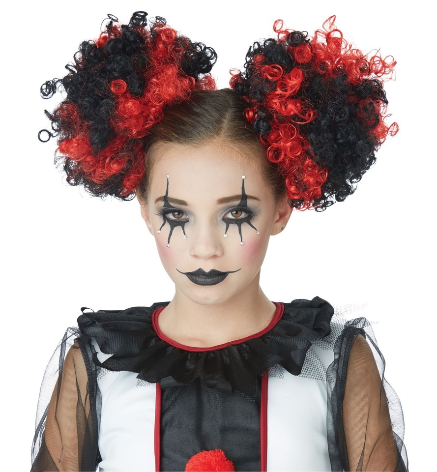 Clown Evil Jester Joker Black Mardi Gras Womens Costume Tight Curly ...