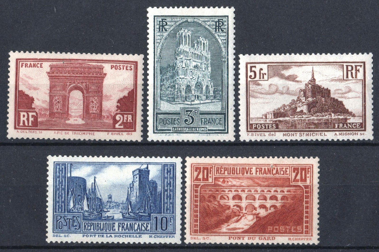 France Yvert No 258 / 262 " Series 5 Sites Monuments, Pont Du Gard ...