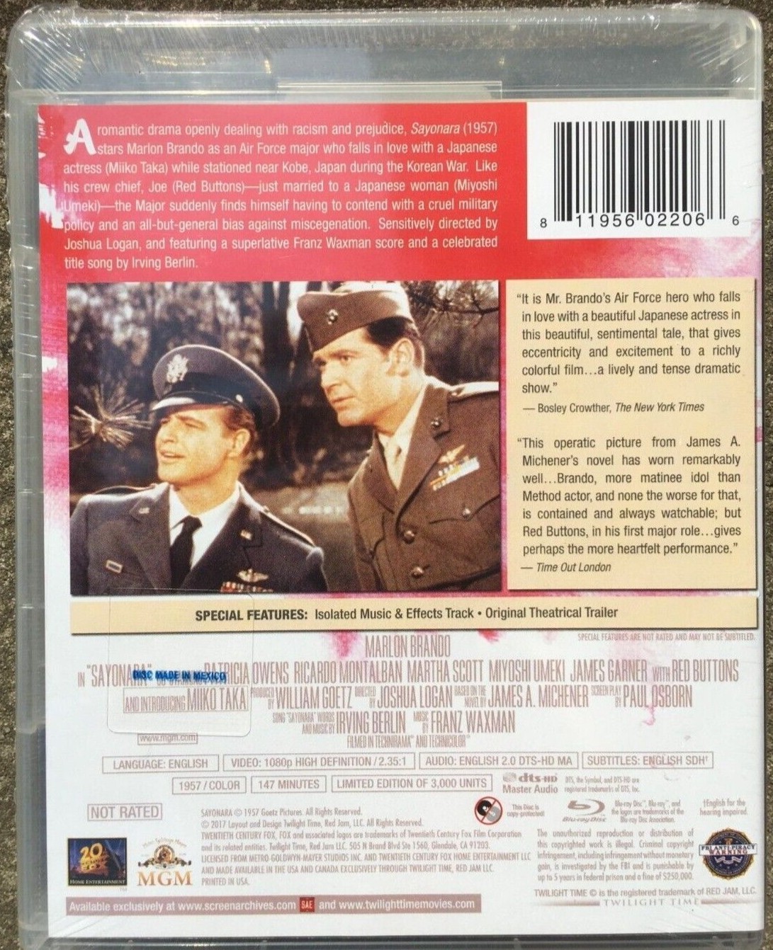 SAYONARA (Classic 1957 Marlon Brando, Red Buttons) Twilight Time Blu ...