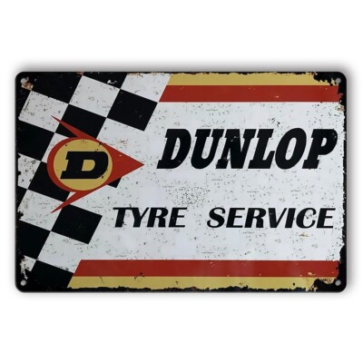 2X Tin Sign DUNLOP TYRE SERVICE GARAGE CAR MAN CAVE Decorative Rustic ...