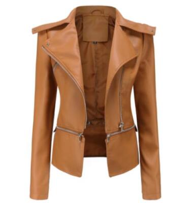 Women's Fashion Motorcycle Jacket Lapel Zipper Slim Fit Solid Color ...