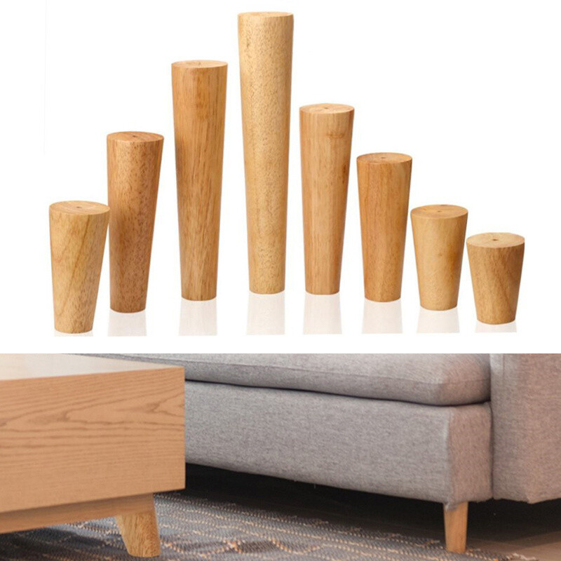 4Pcs Beech Wood Furniture Legs Table Stool Natural Round Tapered Feet ...