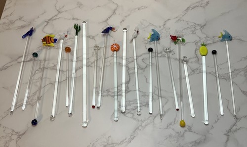 Lot Of 20 Vintage Art Glass Swizzle Stir Sticks Cocktail Drinks Birds ...