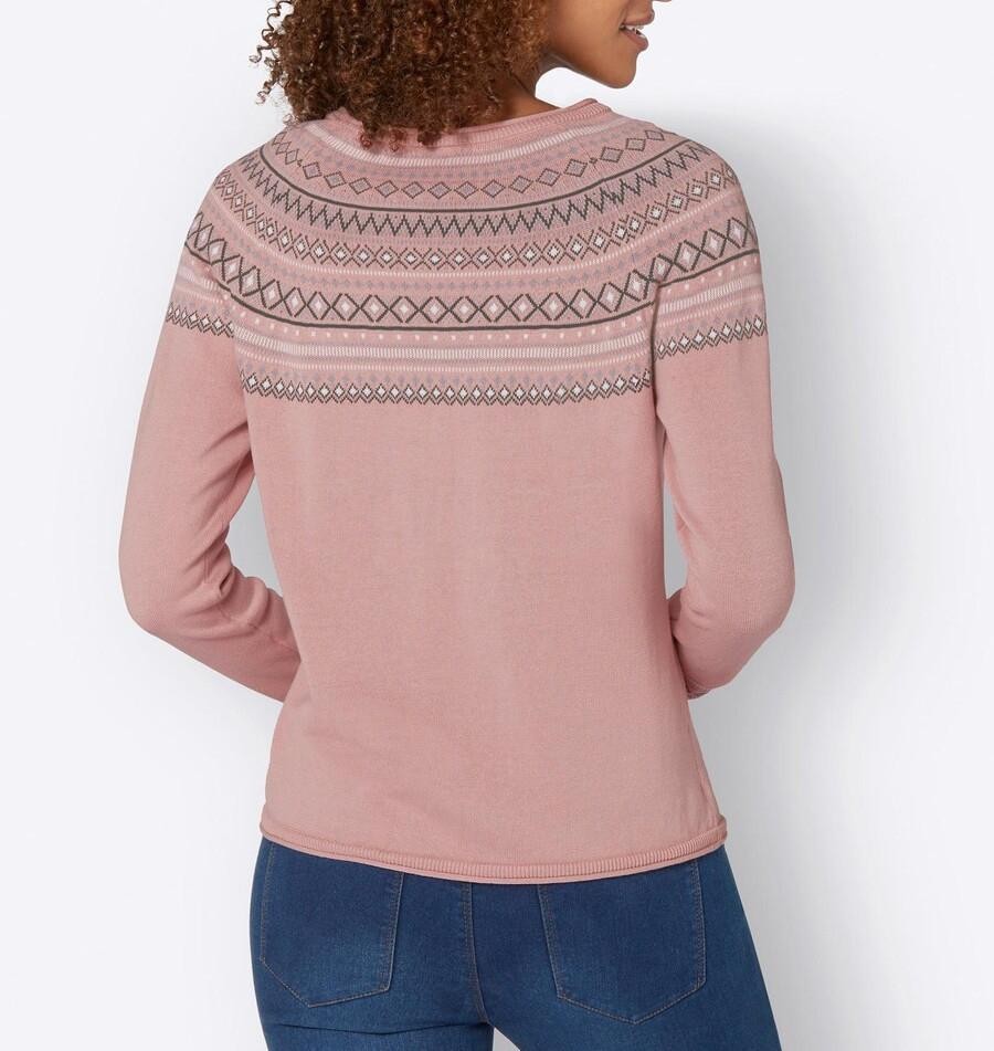 Damen Pullover Pulli Oberteil Langarm Rundhals Norweger Rose Gr. 44 Neu ...