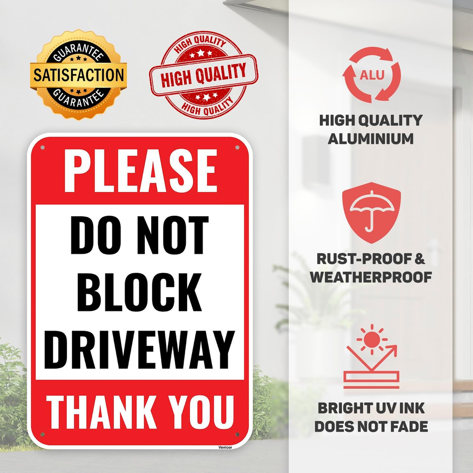 2PC Do Not Block Driveway Sign, 14 X 10 Inches - Aluminum - Active ...