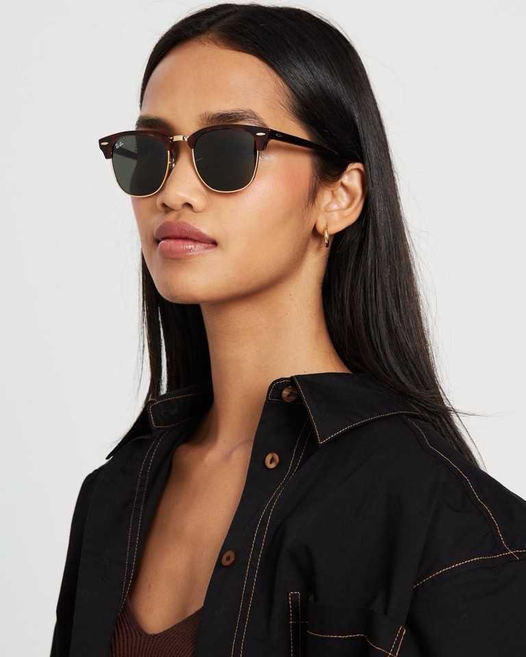 NEW Ray Ban CLUBMASTER Black Arista Gold Frame G-15 Green Sunglass ...