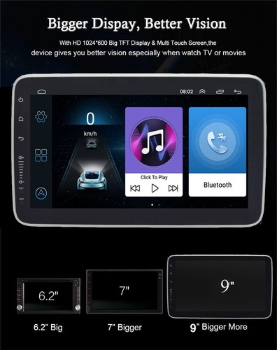Universal 9" Rotatable Android 9.0 HD Quad-core Car Stereo Radio GPS ...