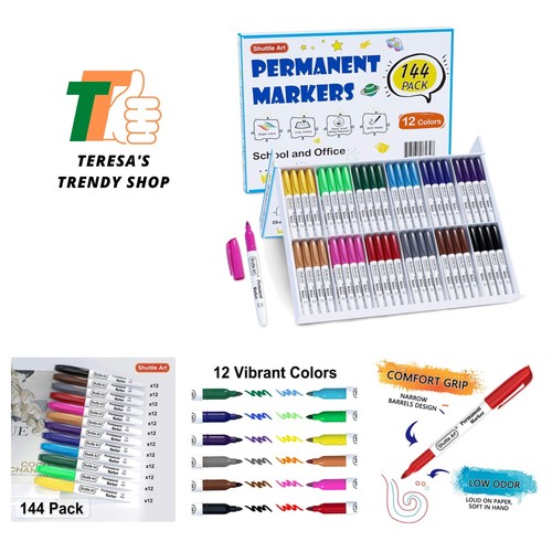 144 Pack Permanent Markers, Permanent Marker Assorted Colors, 12 Bright ...