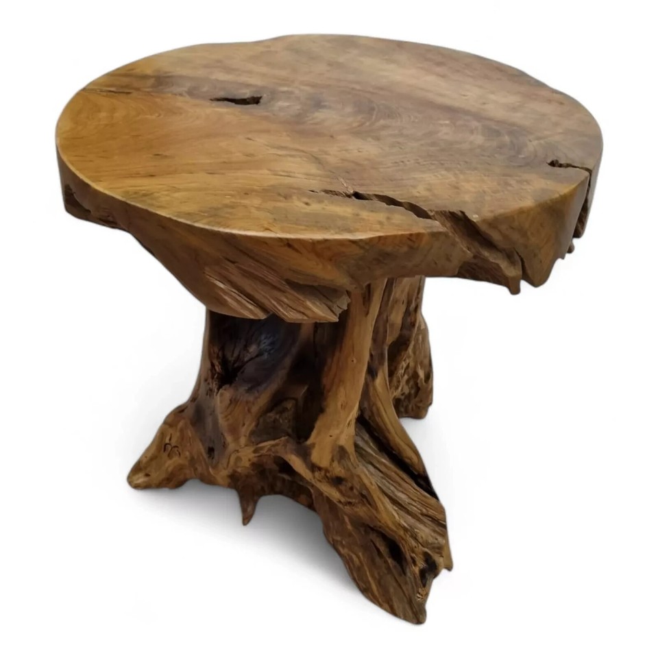Side Table Teak Root Wood Solid Round Unique Couch- Night Table Flower ...