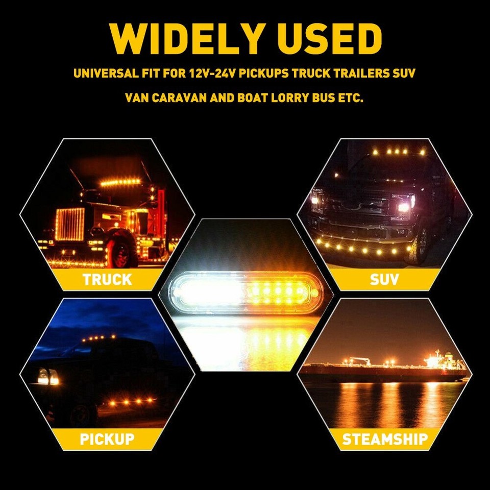 4PCS 10LED Amber White Strobe Lights Car Emergency Truck Flashing ...