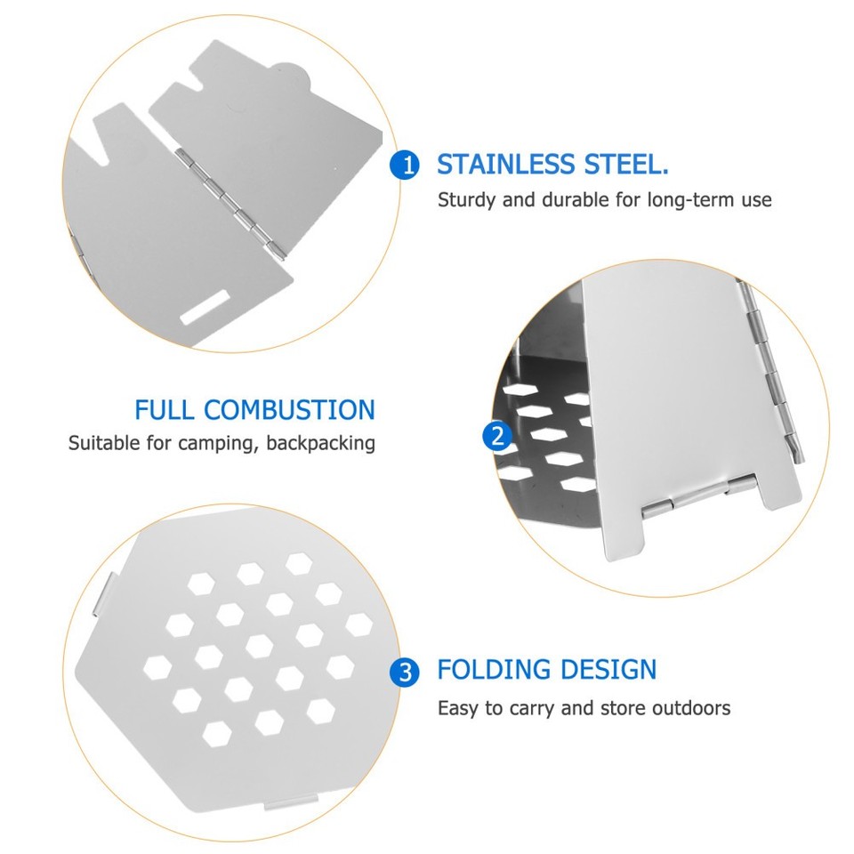 3pcs Camping Stove Stainless Steel Folding Wood Burning Stove Outdoor ...