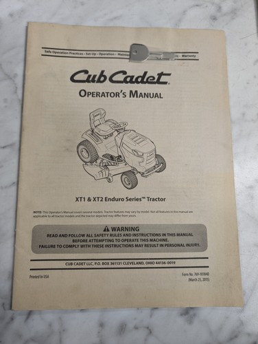 CUB CADET OPERATOR'S OWNERS MANUAL XT1 XT2 ENDURO SERIES TRACTOR 2015 ...